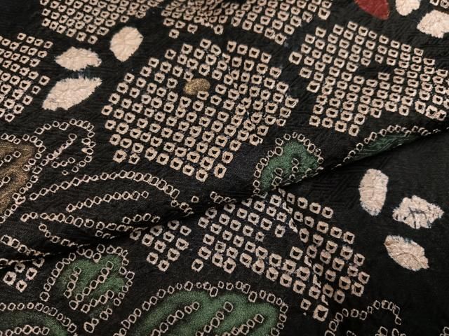平和屋着物○訪問着 絞り 草花文 黒地 正絹 逸品 AABE2573ph - メルカリ