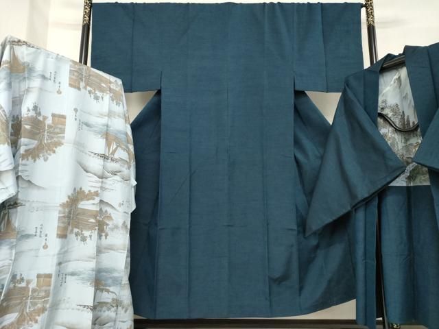 平和屋着物○男性 紬 アンサンブル 長襦袢(袷)セット 褐返し色 正絹