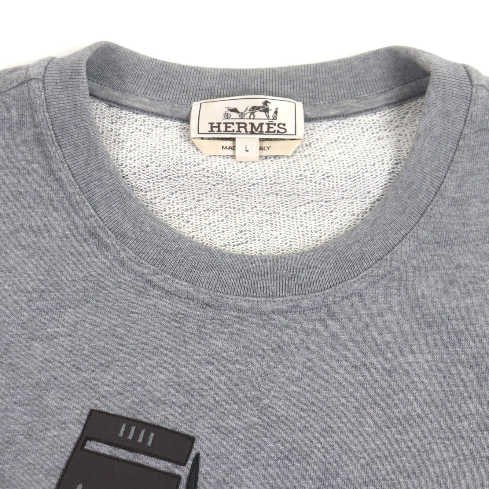 美品▼HERMES エルメス オデッセイ コットン100% クルーネック ショートスリーブ プルオーバー スウェット グレー L イタリア製 メンズ 美品▽HERMES エルメス オデッセイ コットン100% クルーネック
