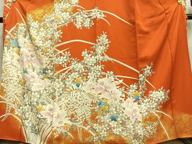 平和屋着物□豪華振袖 駒刺繍 草花文 暈し染め 金彩 正絹 逸品