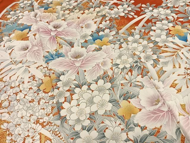 平和屋着物□豪華振袖 駒刺繍 草花文 暈し染め 金彩 正絹 逸品