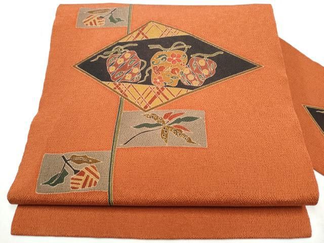 平和屋着物○九寸名古屋帯 刺繍 型染め 成物 鬼しぼ縮緬 正絹 逸品