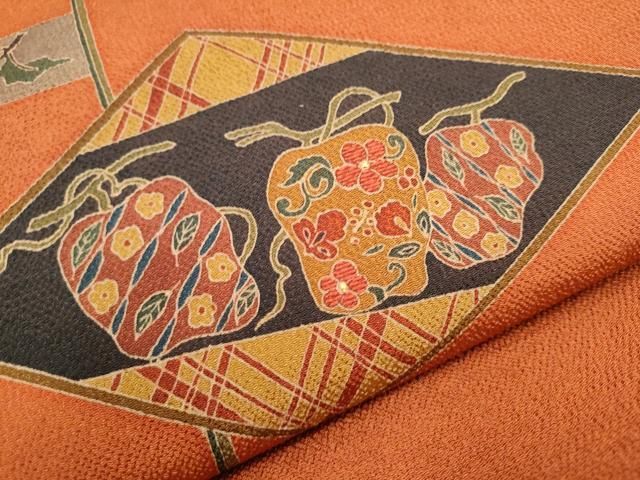 平和屋着物○九寸名古屋帯 刺繍 型染め 成物 鬼しぼ縮緬 正絹 逸品