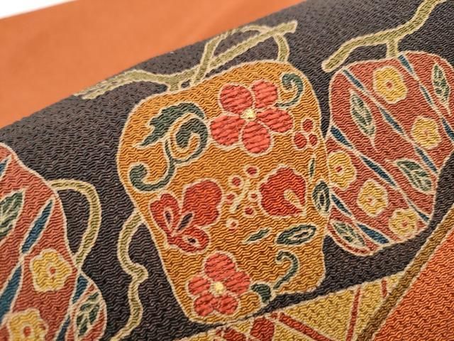 平和屋着物○九寸名古屋帯 刺繍 型染め 成物 鬼しぼ縮緬 正絹 逸品