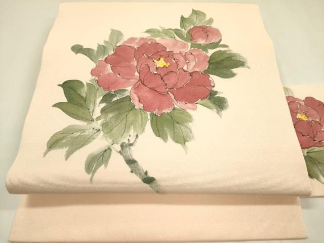 平和屋着物○九寸名古屋帯 作家物 手描き 牡丹 正絹 逸品 DAAZ2449op
