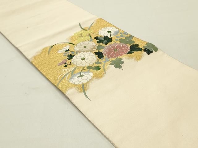 平和屋着物○爪掻き本綴れ 八寸名古屋帯 草花文 金銀糸 共箱付 正絹