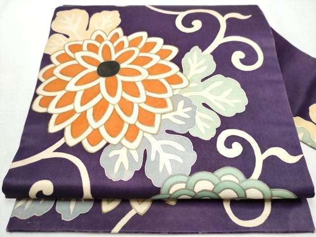 平和屋着物○アンティーク 大正ロマン 九寸名古屋帯 菊唐草文 金彩