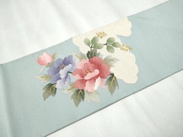 平和屋着物○爪掻き本綴れ 八寸名古屋帯 雲取り草花文 金銀糸 正絹