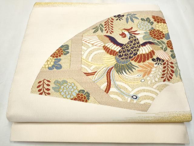 平和屋着物○爪掻き本綴れ 八寸名古屋帯 地紙鳳凰花文 金糸 正絹 逸品