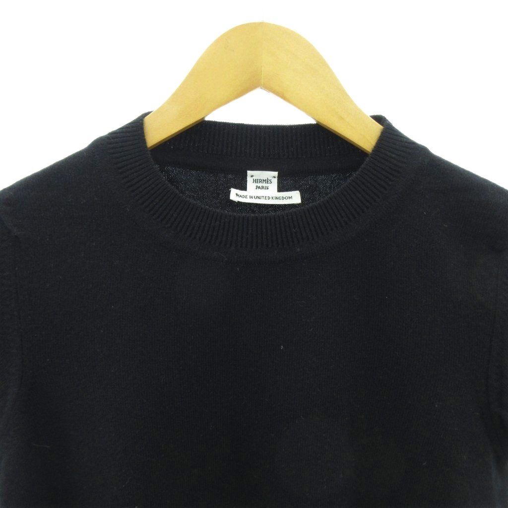 【中古】エルメス HERMES カシミヤ ニット セーター ショート丈 チビ丈 半袖 英国製 38 黒 ブラック 1206 レディース エルメス HERMES カシミヤ ニット セーター ショート丈 チビ丈 半袖