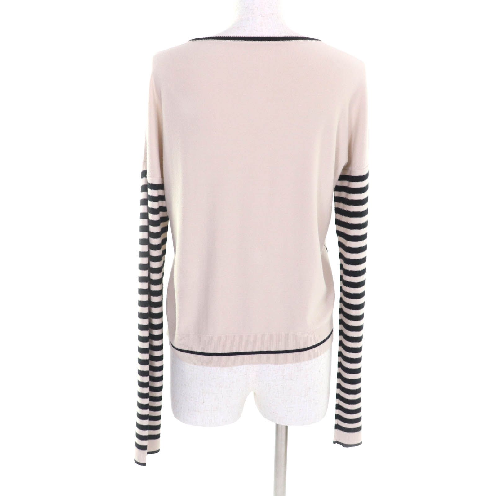 極美品★FOXEY フォクシー 2020年製 41216 French Eva ボーダー クルーネック 長袖 ニット ベージュ ブラック 38 正規品 レディース 極美品☆FOXEY フォクシー 2020年製 41216 French Eva ボーダー クルー