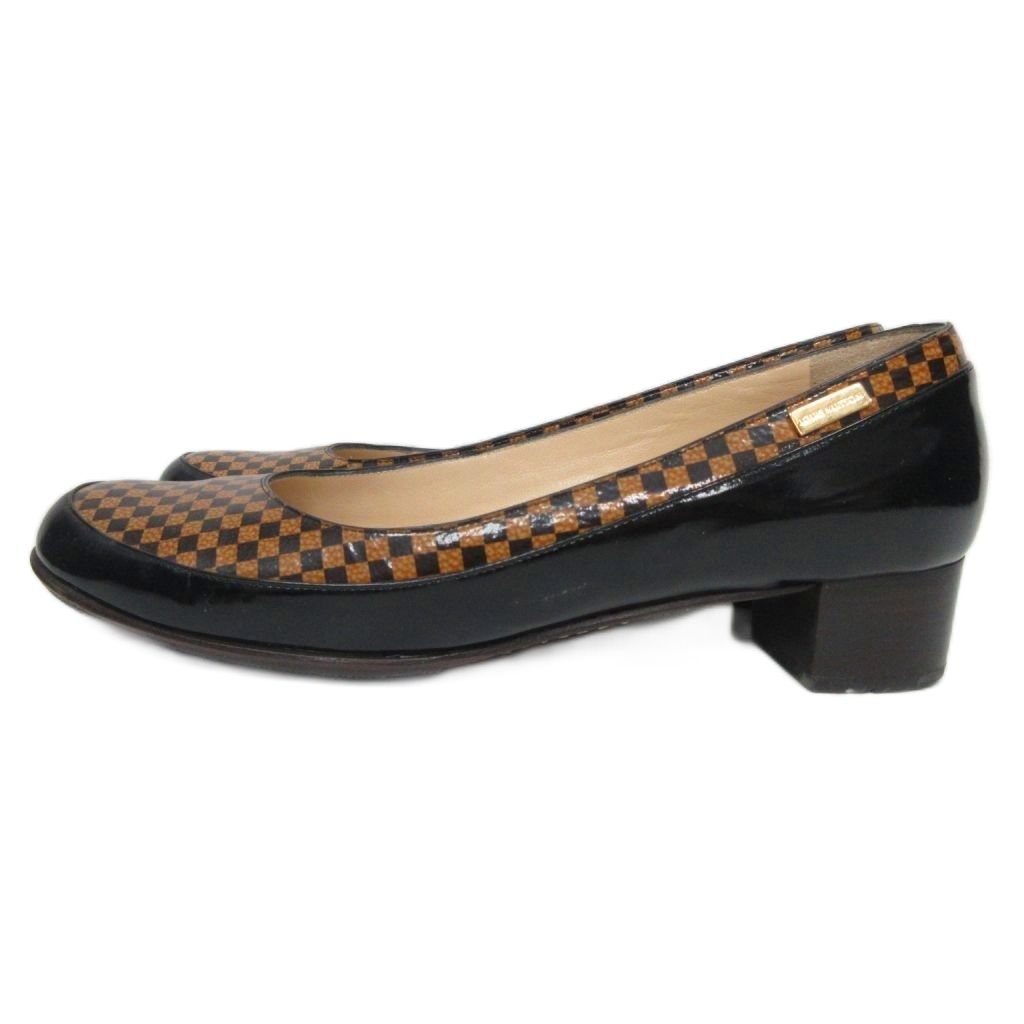 ルイヴィトン LOUIS VUITTON ダミエ パンプス ロゴプレート エナメル