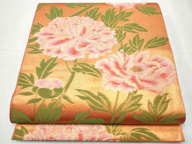 平和屋着物○織物一筋名門 織悦 全通柄 本袋帯 枝牡丹 金糸 正絹 逸品