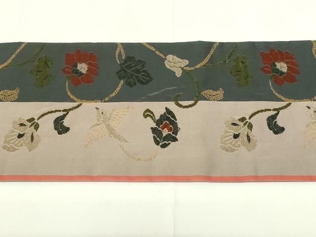 平和屋着物◎九寸名古屋帯 花鳥唐草文 金糸 正絹 逸品 DAAZ9031qp
