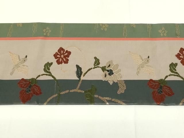 平和屋着物◎九寸名古屋帯 花鳥唐草文 金糸 正絹 逸品 DAAZ9031qp