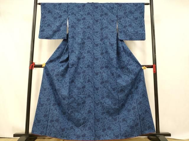 平和屋着物□上質な小紋 紬地 本藍型絵染 流水枝