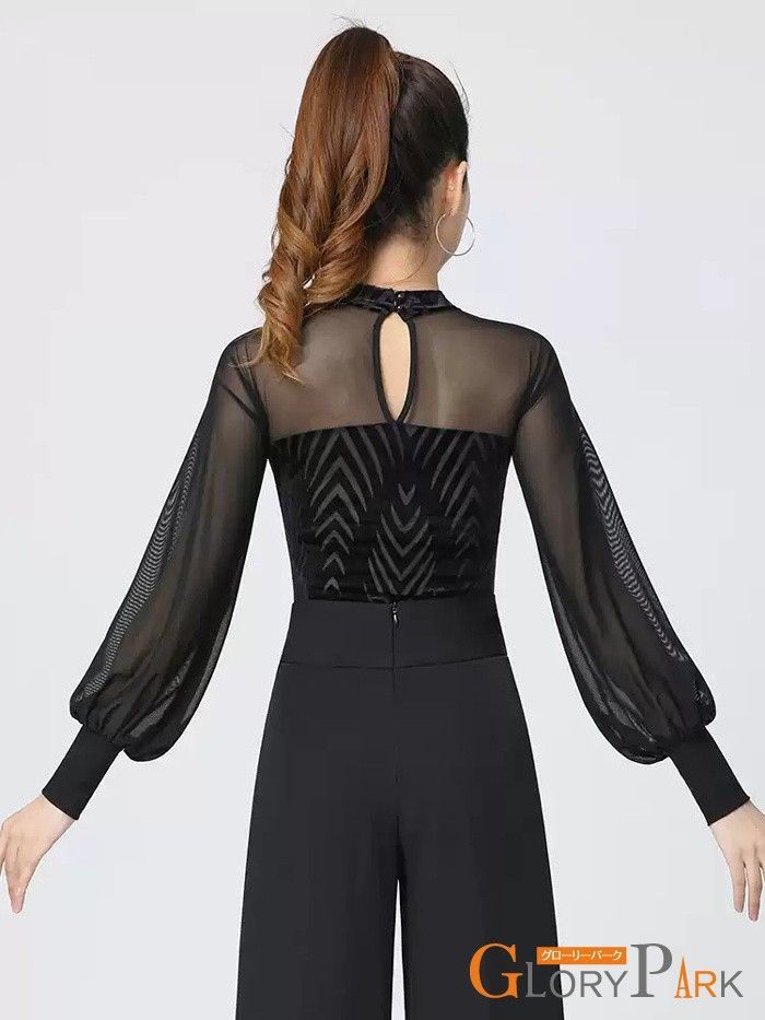 社交ダンス トップス レオタード式 レディース ハイネック 長袖