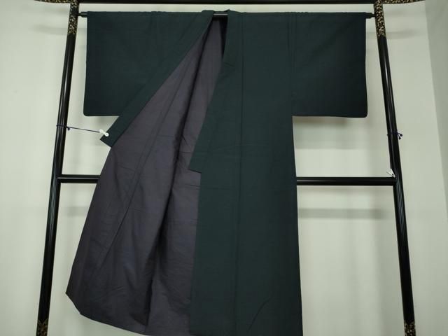 平和屋着物○男性 紬 アンサンブル 長羽織 黒地 正絹 逸品 DABA1167ps