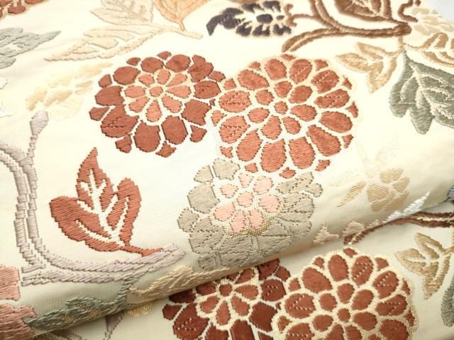 平和屋着物○西陣 六通柄袋帯 唐織 花唐草文 金糸 証紙付き 正絹 逸品