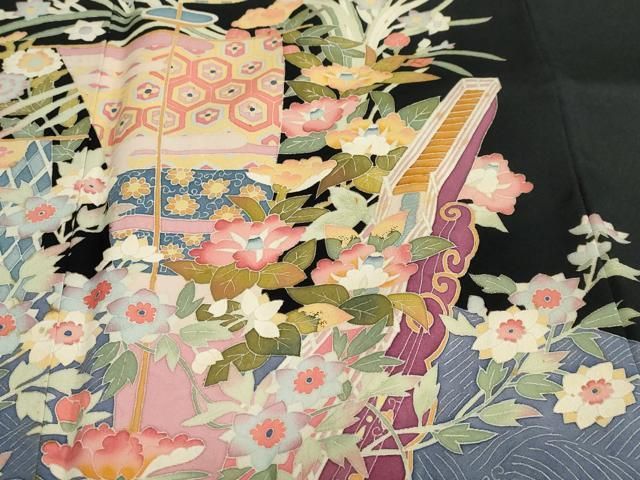 平和屋着物○本加賀友禅作家 押田正義 黒留袖 流水草花船文 正絹 逸品