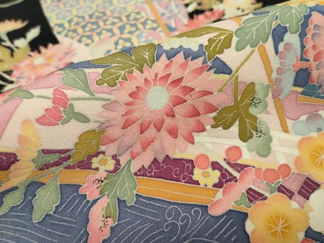 平和屋着物○本加賀友禅作家 押田正義 黒留袖 流水草花船文 正絹 逸品