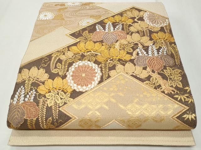 平和屋着物◎太鼓柄袋帯 綴れ 桐花文 金銀糸 正絹 逸品 未使用