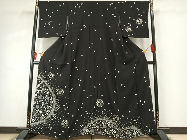 平和屋着物○訪問着 絞り 草花文 黒地 正絹 逸品 AABE1925fy - メルカリ