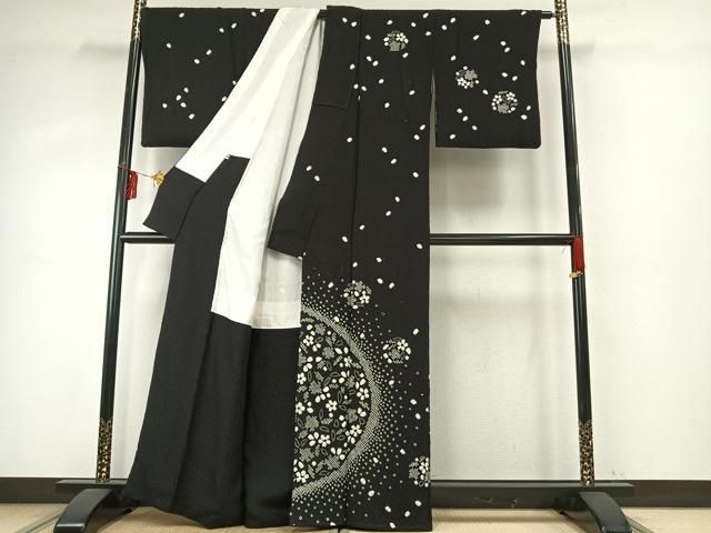 平和屋着物●訪問着　絞り　草花文　黒地　正絹　逸品　AABE1925fy 平和屋着物○訪問着 絞り 草花文 黒地 正絹 逸品 AABE1925fy - メルカリ