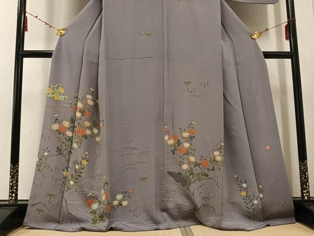 平和屋着物○訪問着 作家物 草花籬文 鬼しぼ縮緬 正絹 逸品 AABE5873ph