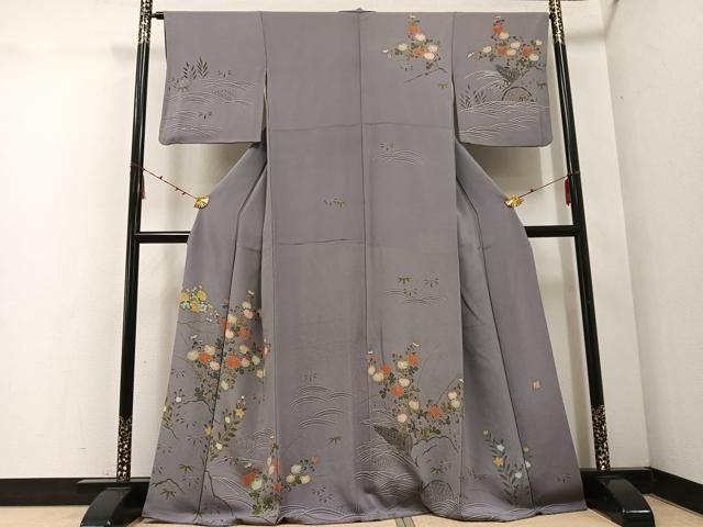 平和屋着物○訪問着 作家物 草花籬文 鬼しぼ縮緬 正絹 逸品 AABE5873ph