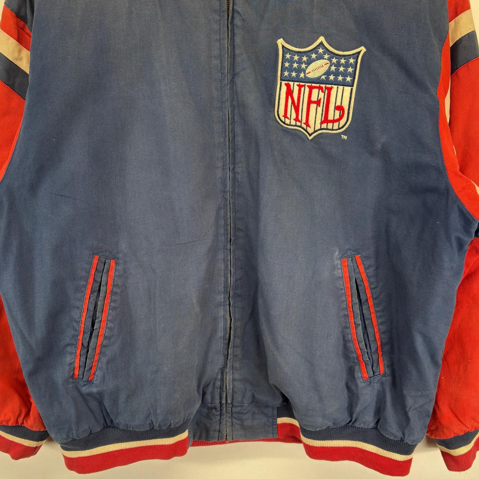 古着 MIRAGE スタジャン 大きいサイズ NFL ビックワッペンロゴデザイン