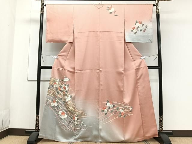 平和屋着物□訪問着 流水草花文 暈し染め 金銀彩 正絹 逸品 CABA5557xi