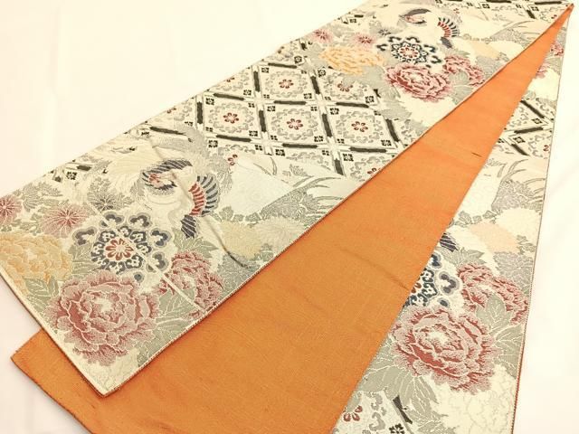 平和屋着物◎佐賀錦 両面 全通柄袋帯 鳳凰花文 銀糸 正絹 逸品