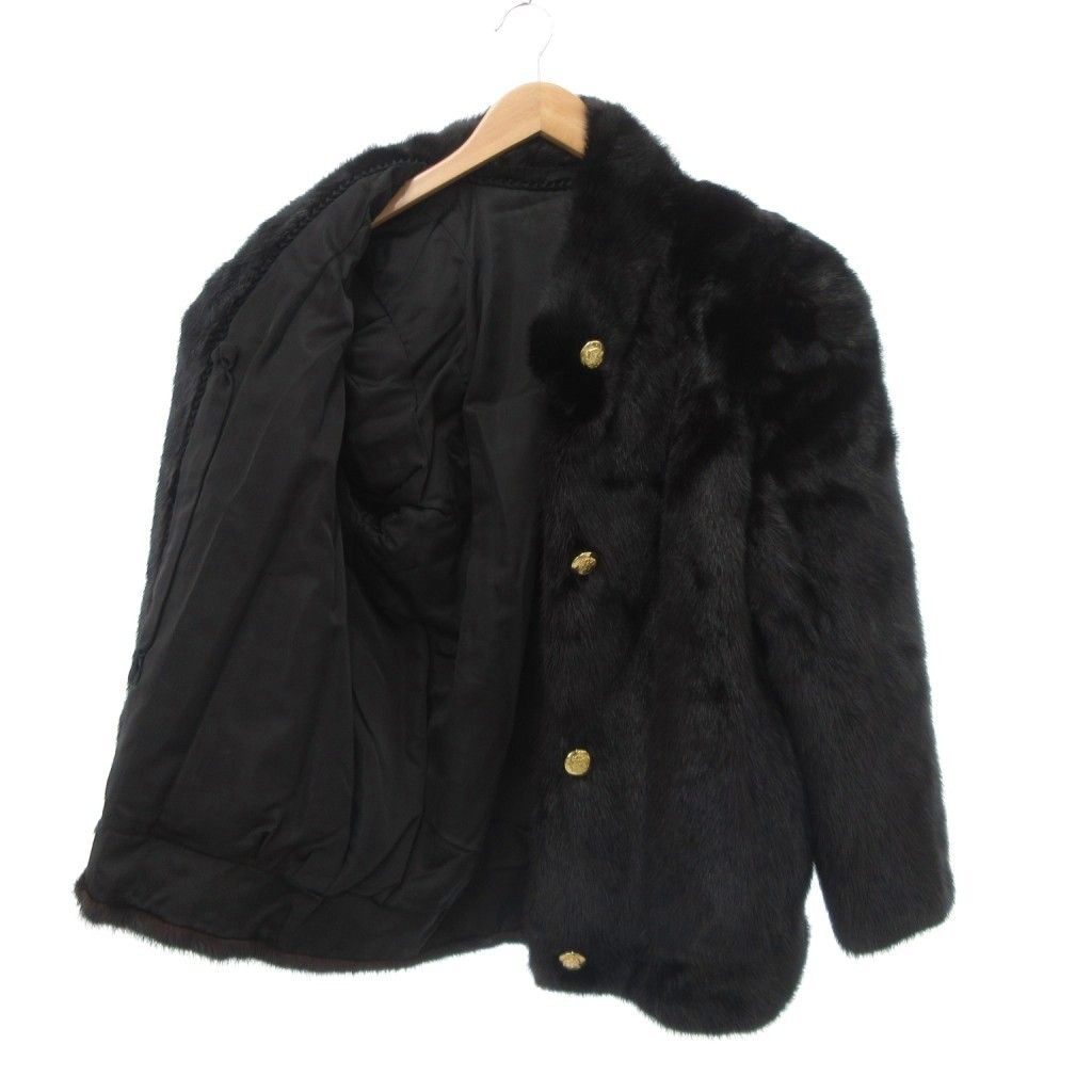 【中古】ダークミンク ファー コート 毛皮 ショート丈 金ボタン 黒系 /UO ■GY18 レディース ダークミンク ファー コート 毛皮 ショート丈 金ボタン 黒系 /UO □GY18