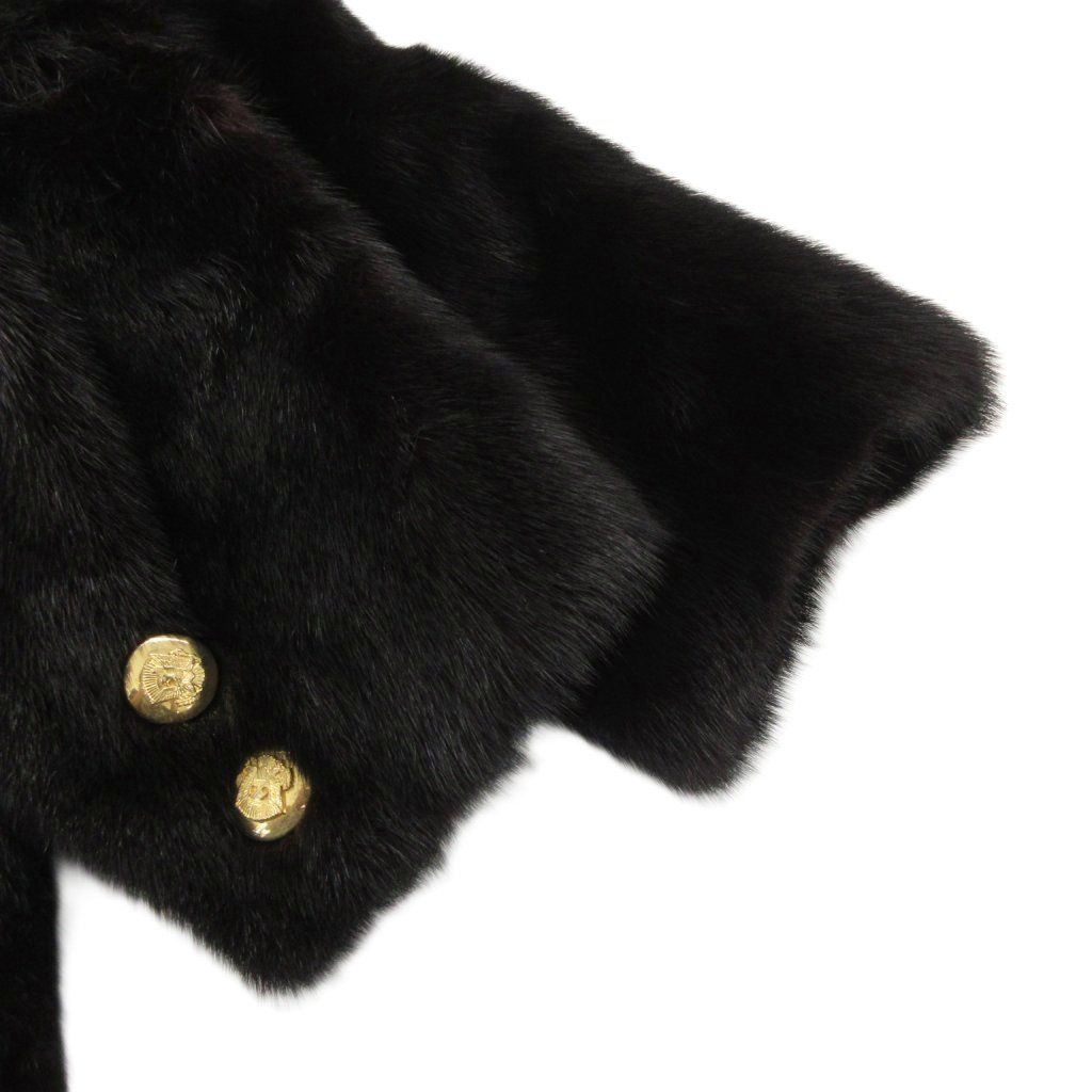 ダークミンク ファー コート 毛皮 ショート丈 金ボタン 黒系 /UO □GY18