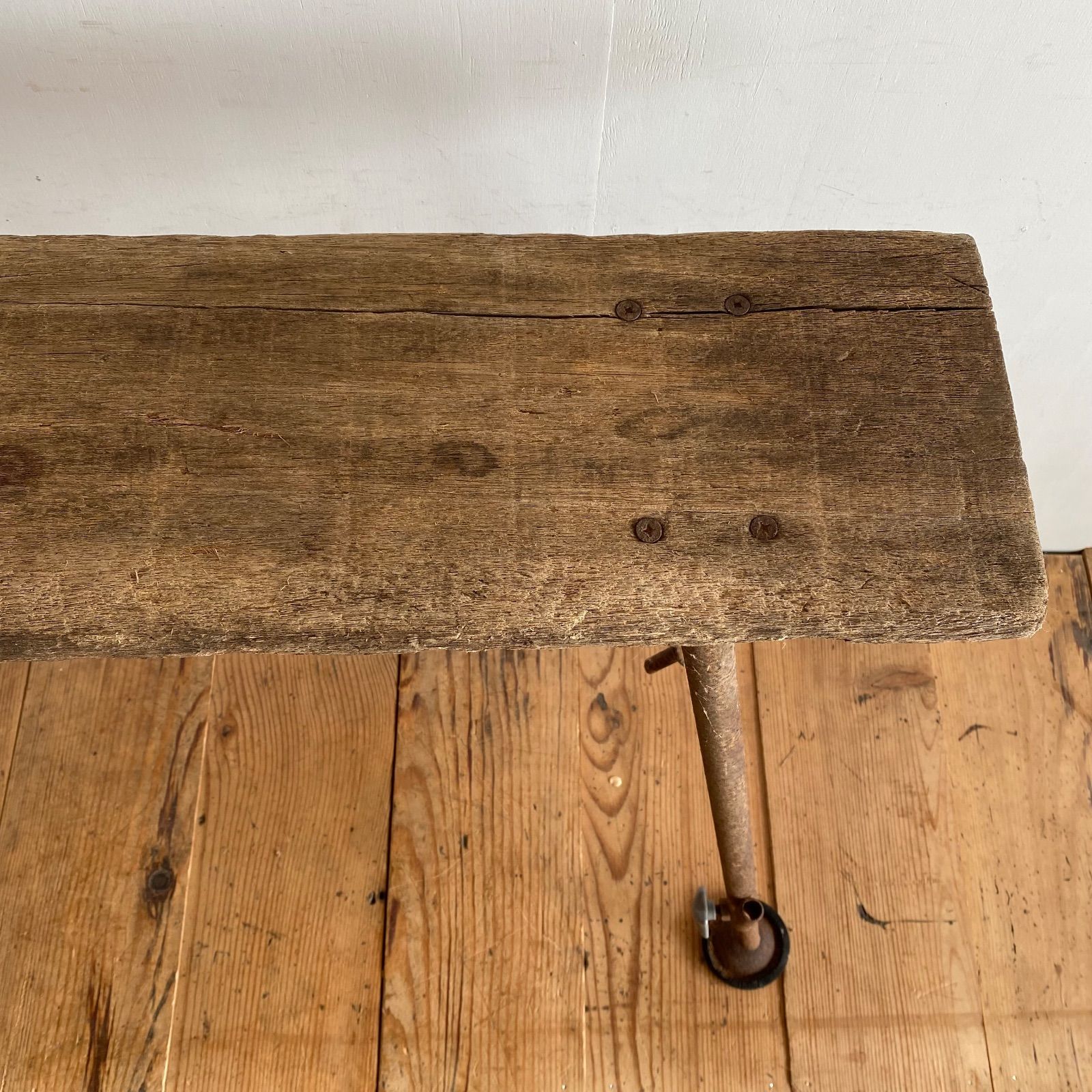 アンティーク 古家具 古道具 足場 作業台 アイアン脚 テーブル 木製 ディスプレイ台 店舗什器 インダストリアル シャビー y353 - メルカリ