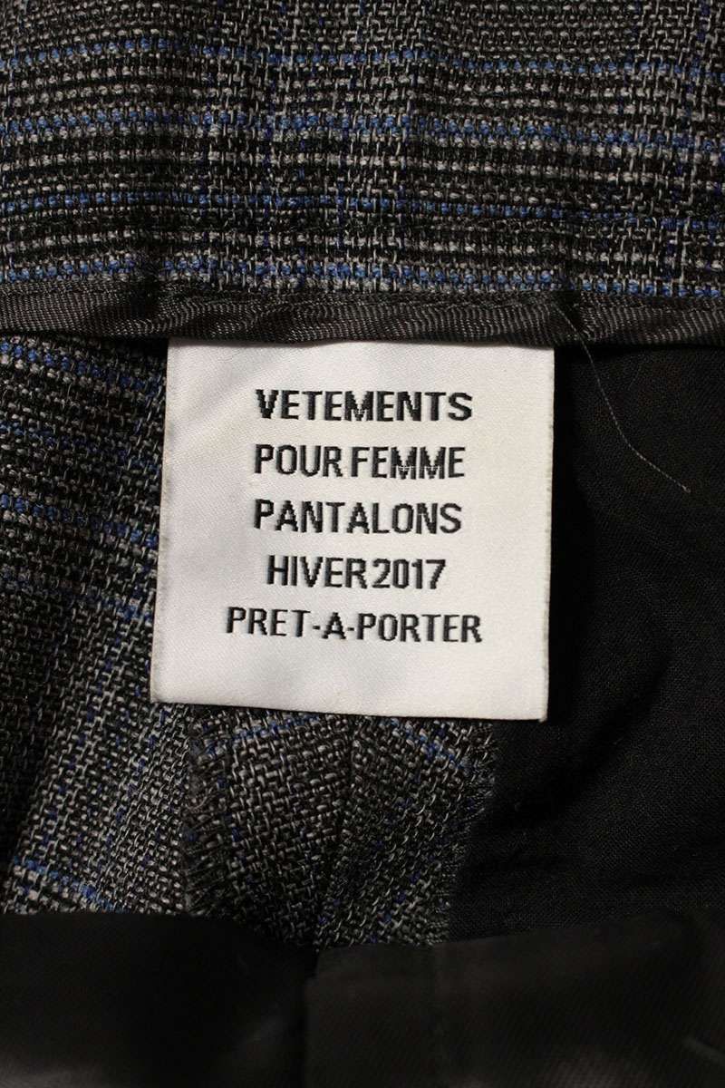 ヴェトモン 17AW WF17PA2 チェックスラックスロングパンツ レディース