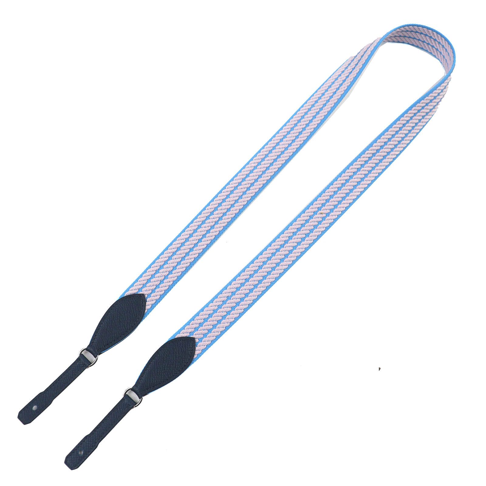 極美品△HERMES エルメス カヴァル トゥーゴー 25mm キャンバス レザー シルバー金具 ショルダーストラップ ブルー グレー ネイビー 極美品△HERMES エルメス カヴァル トゥーゴー 25mm キャンバス レザー