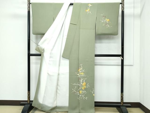 平和屋本店○極上 本加賀友禅作家 押田正義 訪問着 山帰来落 鶸茶色地