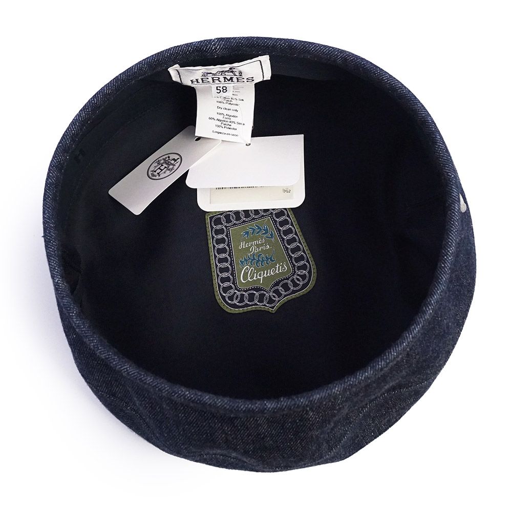 （新品・未使用品）エルメス HERMES サントノーレ ベレー帽 帽子 58CM デニム コットン100％ インディゴ シルバー金具 エルメス サントノーレ ベレー帽 帽子 58CM デニム コットン100