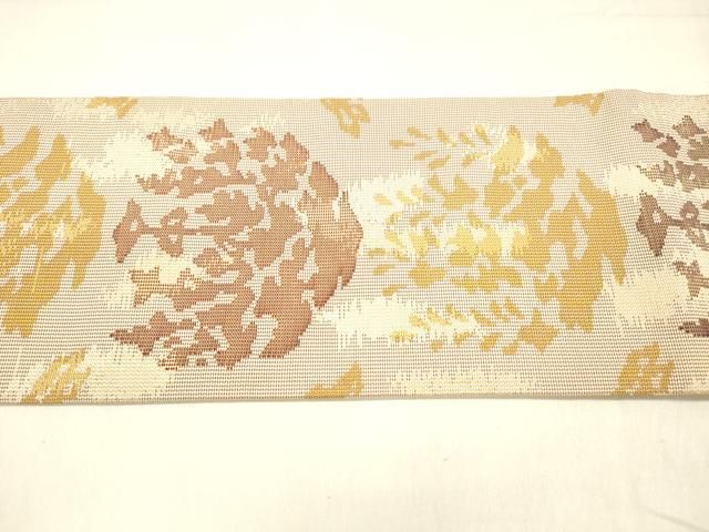 逸品 正絹 平和屋着物○九寸名古屋帯 市松草花文 八寸名古屋