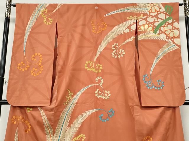 平和屋着物○アンティーク 大正ロマン 小振袖 駒刺繍 吉祥草花文 金彩