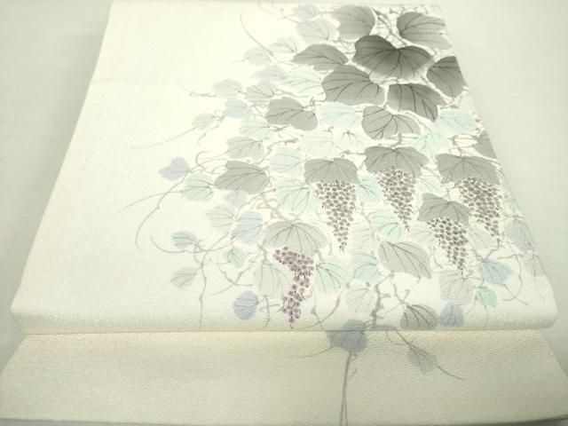 平和屋着物○着物作家 岡本龍三 九寸開き名古屋帯 手描き 蔦の葉葡萄文