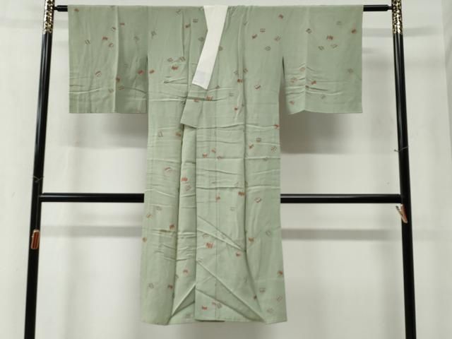 平和屋着物●長襦袢　無双仕立て　糸巻き文　金彩　鬼しぼ縮緬　正絹　逸品　CABA6306yc 平和屋着物○長襦袢 無双仕立て 糸巻き文 金彩 鬼しぼ縮緬 正絹 逸品