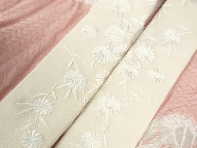 平和屋着物●長襦袢　無双仕立て　絞り　網目折り鶴地紋　半衿刺繍　正絹　逸品　未使用　CABA6308yc 平和屋着物○長襦袢 無双仕立て 絞り 網目折り鶴地紋 半衿刺繍 正絹