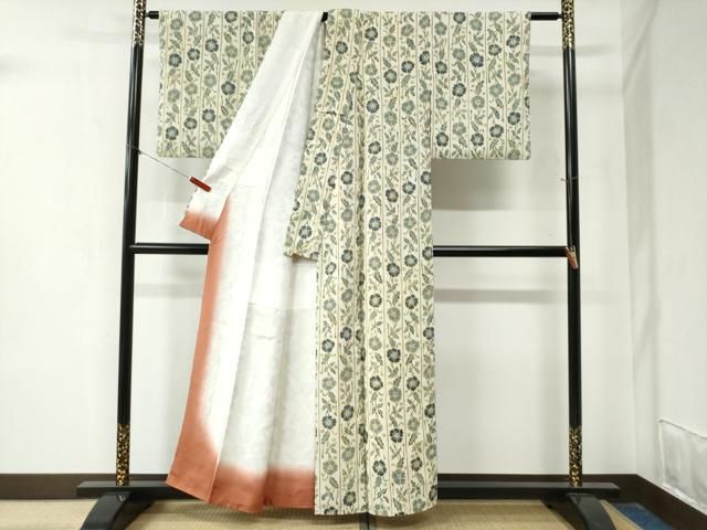 平和屋着物○上質な小紋 紬地 型染め 枝花文 正絹 逸品 CABA6159yc