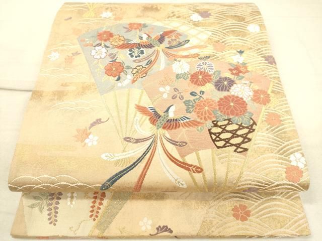 平和屋着物□六通柄袋帯 唐織 鏡裏花文 黒地 金銀糸 逸品 n