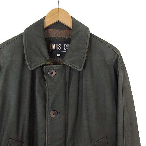 【中古】ダックス DAKS イタリア製 ヴィンテージ レザー コート ジャケット 革ジャン 本革 レザー L 48 オリーブ ダックス DAKS イタリア製 ヴィンテージ レザー コート ジャケット 革