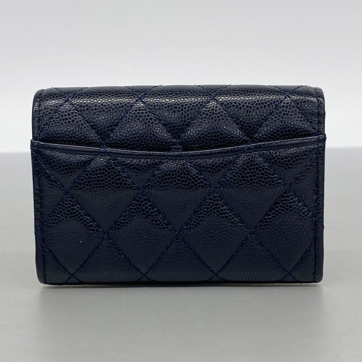 5pb2668】シャネル カードケース マトラッセ キャビアスキン ネイビー