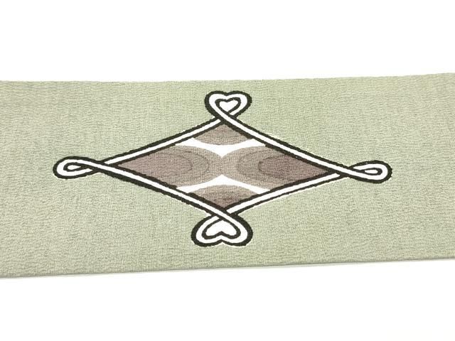 平和屋着物○九寸名古屋帯 型染め 霞菱文 鬼しぼ縮緬 正絹 逸品